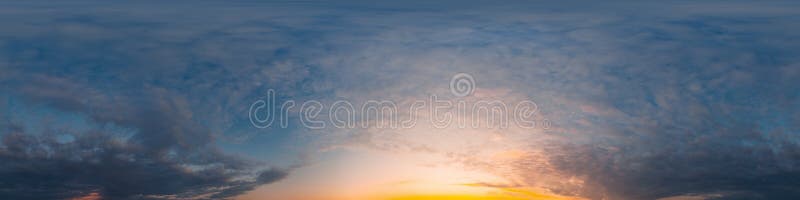 Sunset Sky Panorama with Bright Glowing Pink Cumulus Clouds. HDR Stock ...