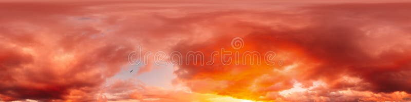 Dramatic Sunset Sky Panorama with Bright Glowing Red Pink Cumulus ...