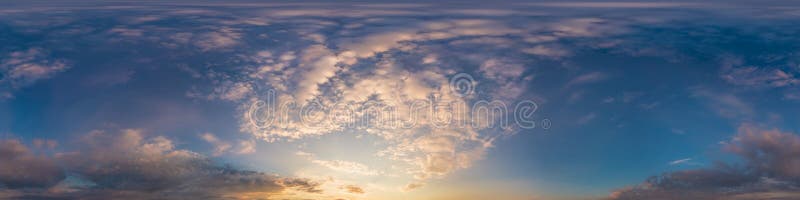 Bright Sunset Sky Panorama with Glowing Red Pink Cumulus Clouds. HDR ...