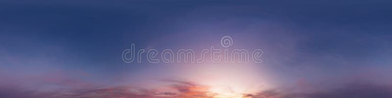 Dark Sunset Sky Panorama with Glowing Pink Cirrus Clouds. HDR 360 ...