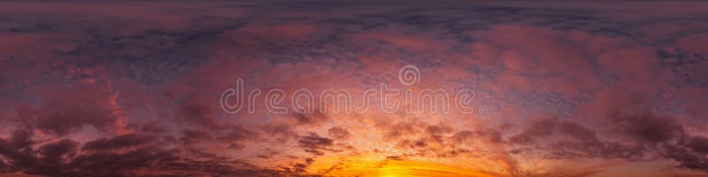 Dramatic Sunset Sky Panorama with Bright Glowing Red Pink Cumulus ...