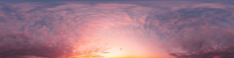 Sunset Sky Panorama with Bright Glowing Pink Cumulus Clouds. HDR 360 ...