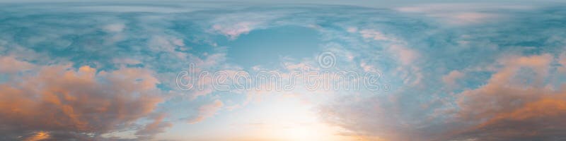 Sunset Sky Panorama with Bright Glowing Pink Cumulus Clouds. HDR Stock ...