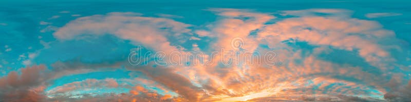 Sunset Sky Panorama with Bright Glowing Pink Cirrus Clouds. HDR Stock ...