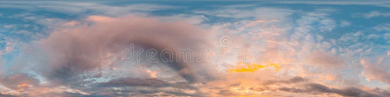 Sunset Sky Panorama with Bright Glowing Pink Cirrus Clouds. HDR Stock ...