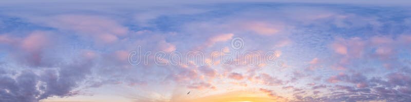 Sunset Sky Panorama with Bright Glowing Pink Cumulus Clouds. HDR 360 ...