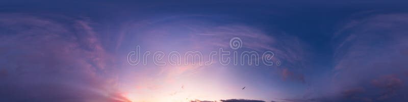 Bright Sunset Sky Panorama with Glowing Red Pink Cirrus Clouds. HDR 360 ...