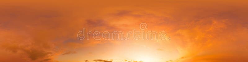 Bright Sunset Sky Panorama with Glowing Red Pink Cirrus Clouds. HDR 360 ...