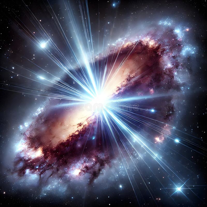 Bright Supernova Explosion Creating Beams of Light in Galaxy Stock ...
