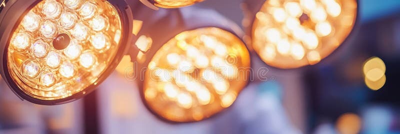Bright Surgical Lights in Focus, Operating Room Blurred Background ...