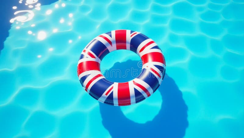 British Style Swimring Floats on Clear Blue Pool Water Stock Photo ...