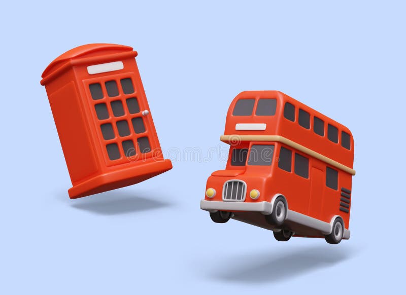 Bright Symbols of Great Britain in Realistic Style. Red Telephone Booth ...