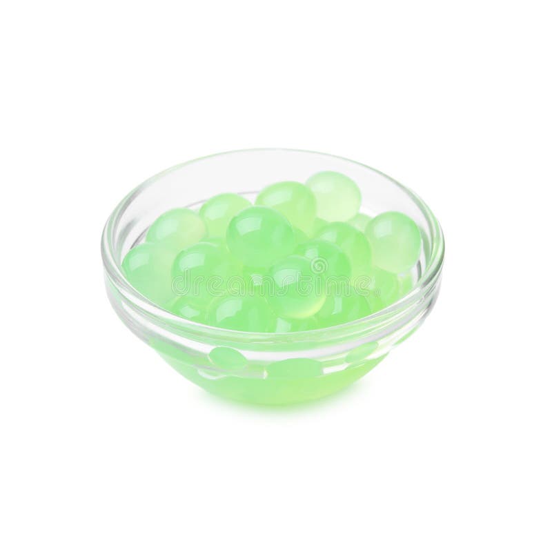 Bright Tapioca Pearls in Bowl Isolated on White Stock Photo - Image of ...