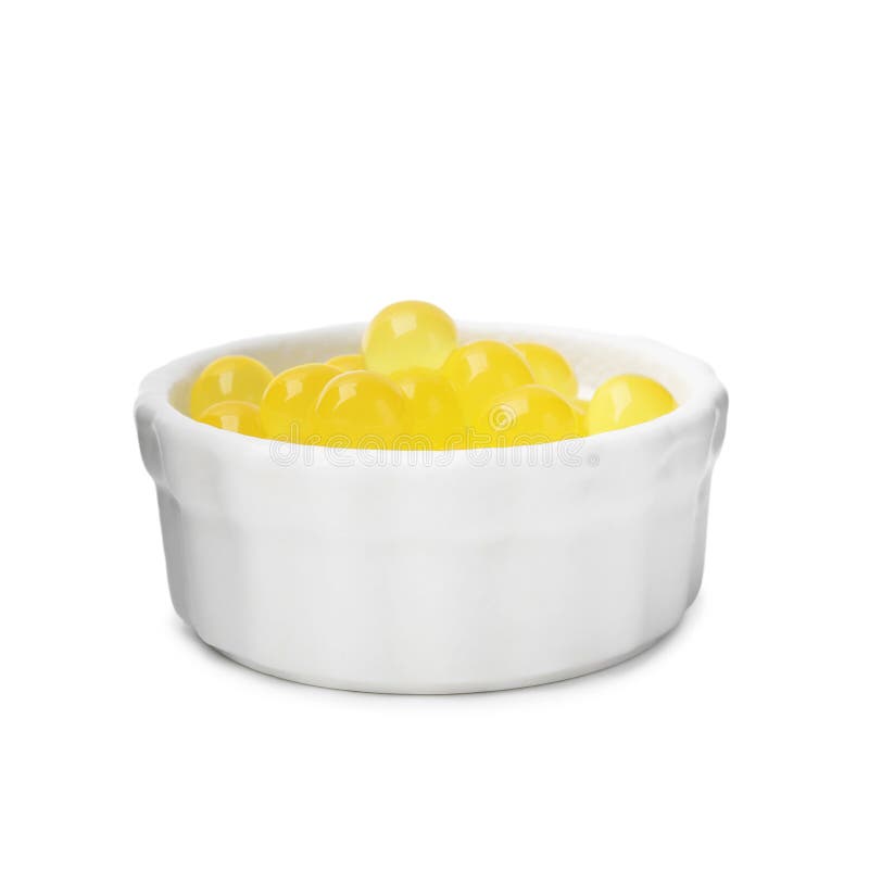 Bright Tapioca Pearls in Bowl Isolated on White Stock Image - Image of ...