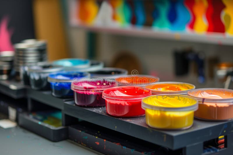 Bright Tattoo Inks in Various Pots on Work Station Stock Image - Image ...