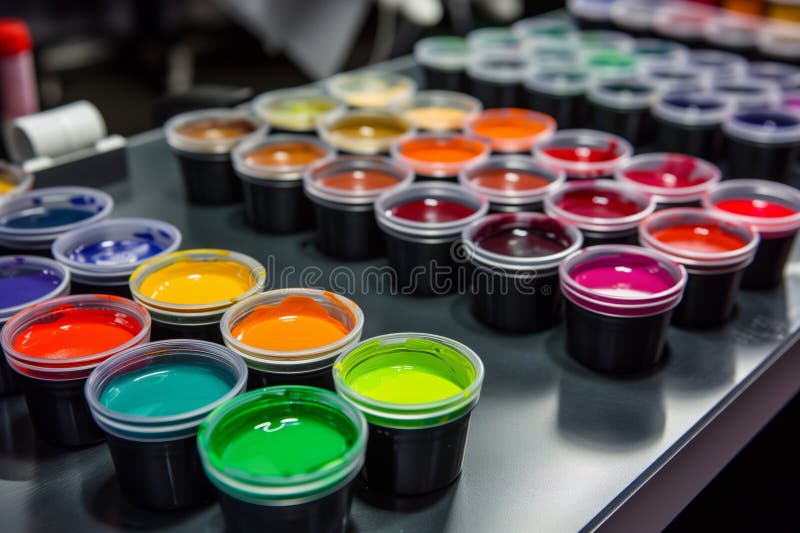 Bright Tattoo Inks in Various Pots on Work Station Stock Photo - Image ...