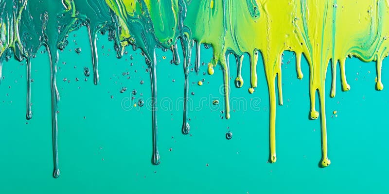 Bright Teal and Lime Green Paint Drips Down, Forming a Refreshing ...
