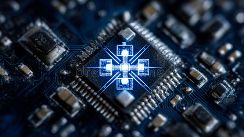 Bright Tech Chip Over Electronic Board Stock Photo - Image of grid ...
