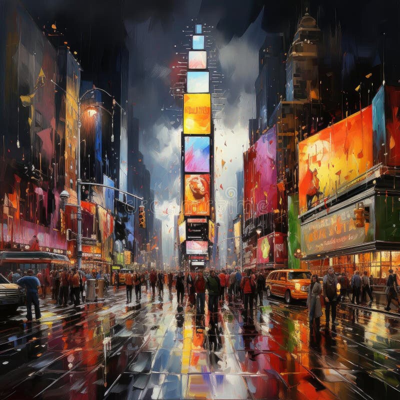 Bright Times Square with Mesmerizing Colors Stock Illustration ...