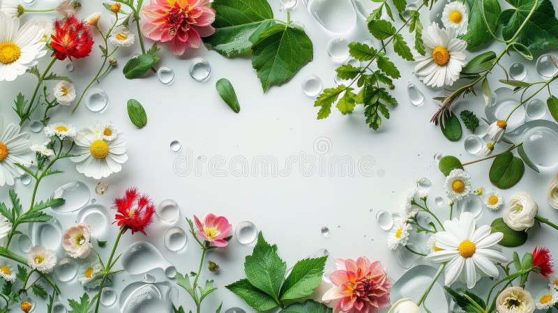 Bright Top-view Floral Background with Floating Plants in Minimalistic ...
