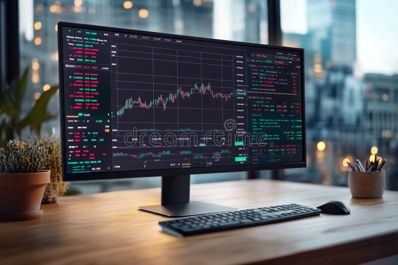Trading Desktop Setup with Market Graphs and Data in a Modern Office at ...