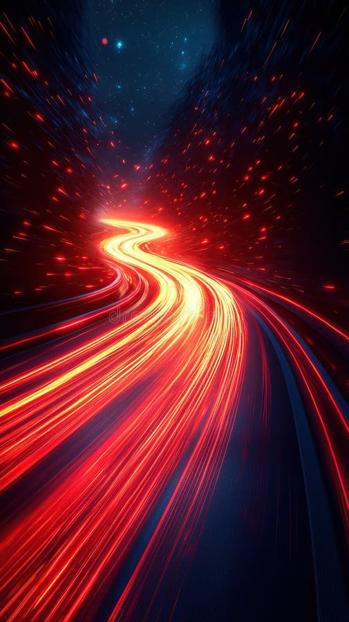 Bright Trails of Light Weave through a Dark Corridor, Creating a ...