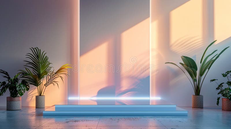 Bright and Tranquil Indoor Space Featuring Minimalist Plants at Sunset ...
