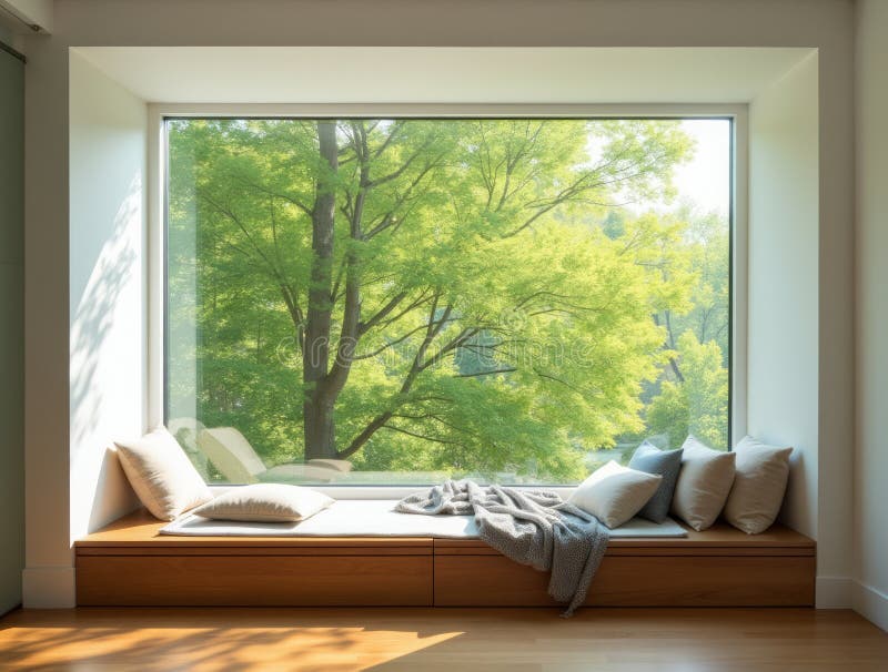 Bright and Tranquil Interior Space with a Panoramic Window Offering ...