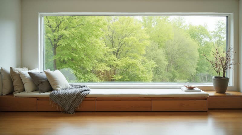 Bright and Tranquil Interior Space with a Panoramic Window Offering ...