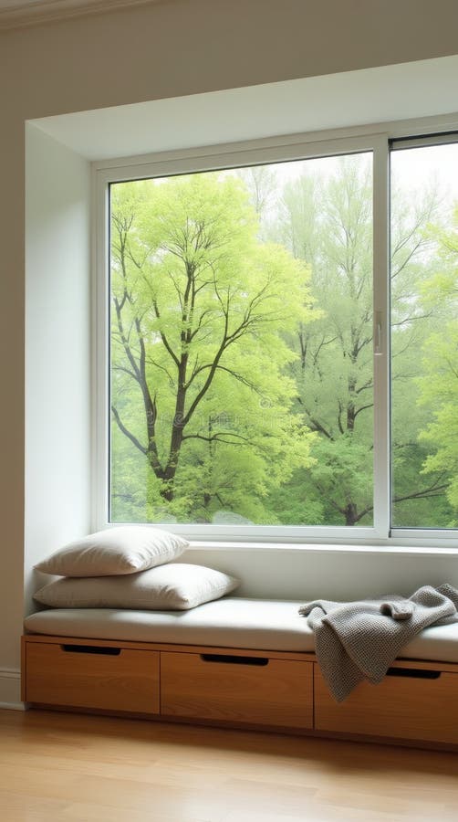 Bright and Tranquil Interior Space with a Panoramic Window Offering ...
