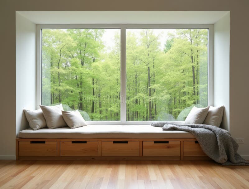 Bright and Tranquil Interior Space with a Panoramic Window Offering ...