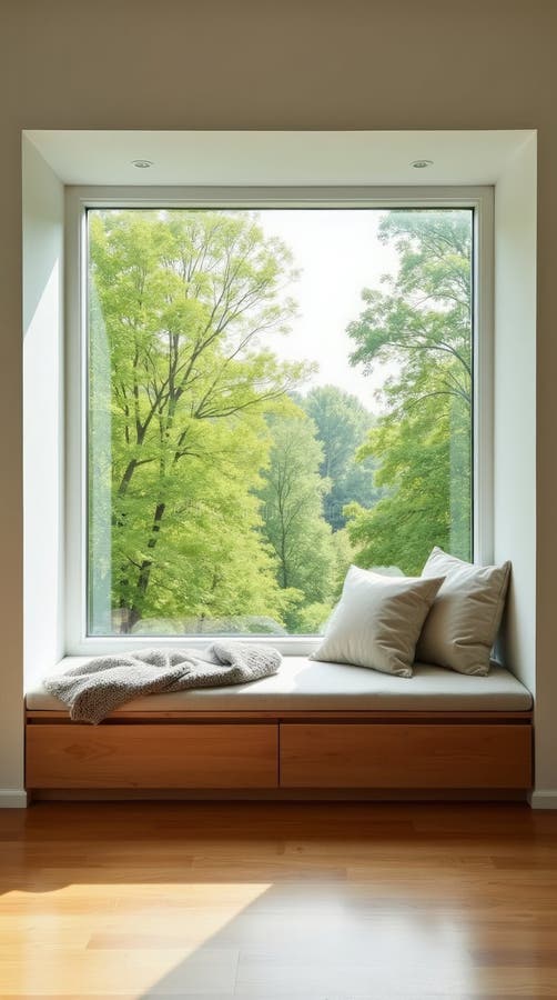 Bright and Tranquil Interior Space with a Panoramic Window Offering ...