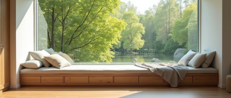 Bright and Tranquil Interior Space with a Panoramic Window Offering ...