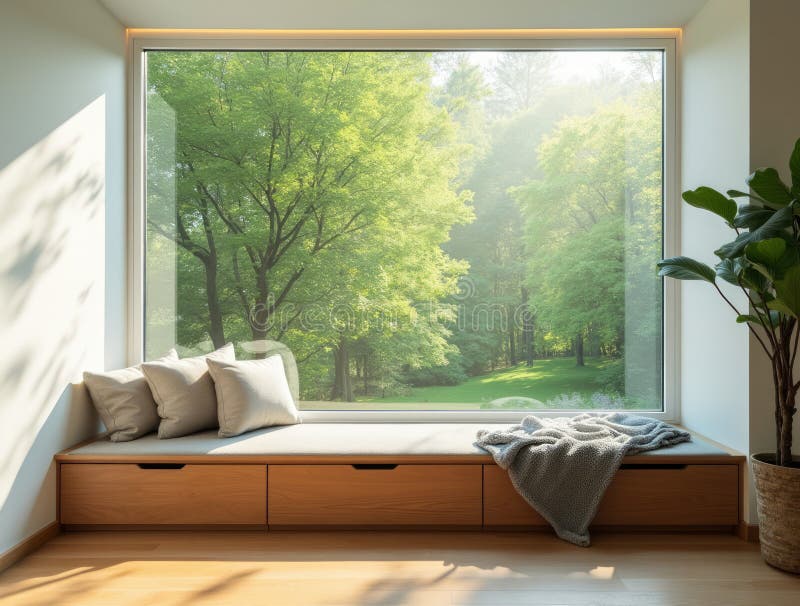 Bright and Tranquil Interior Space with a Panoramic Window Offering ...