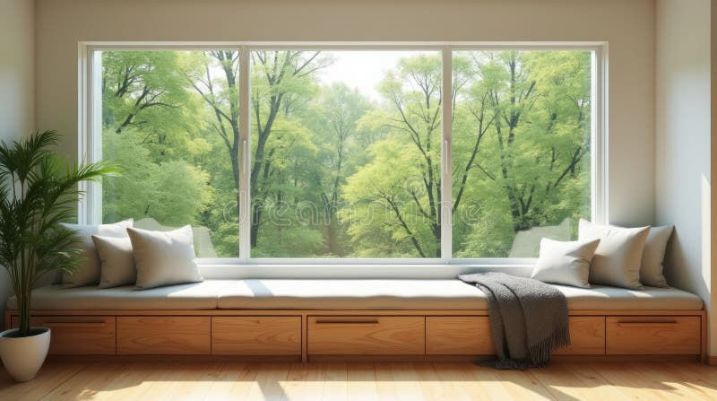 Bright and Tranquil Interior Space with a Panoramic Window Offering ...