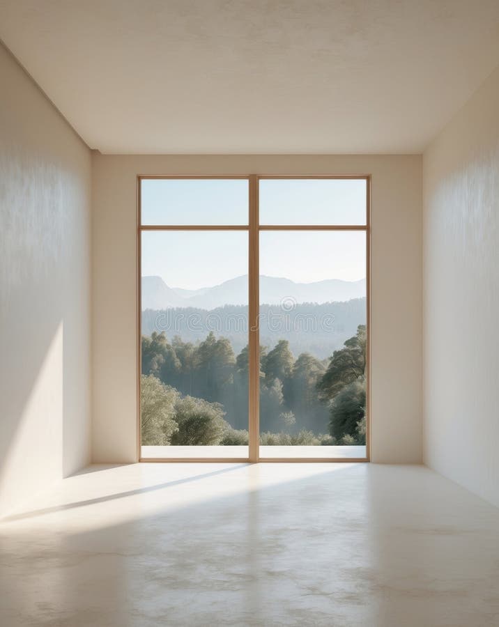 Bright and Tranquil Interior View with a Scenic Window and Nature ...