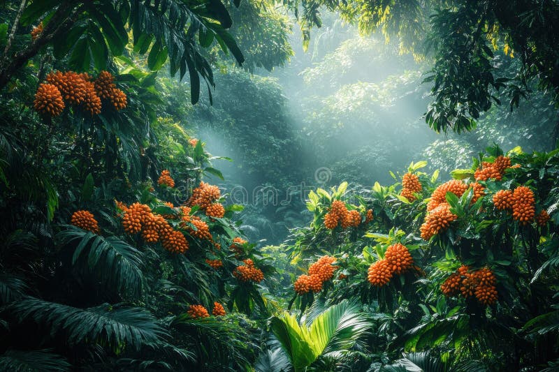 Bright Tropical Forest with Fruit Clusters in Daylight Stock Image ...