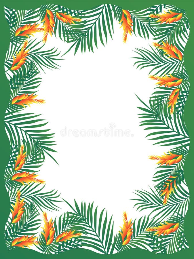 Bright Tropical Greenery Frame with Flowers and with Empty Center ...