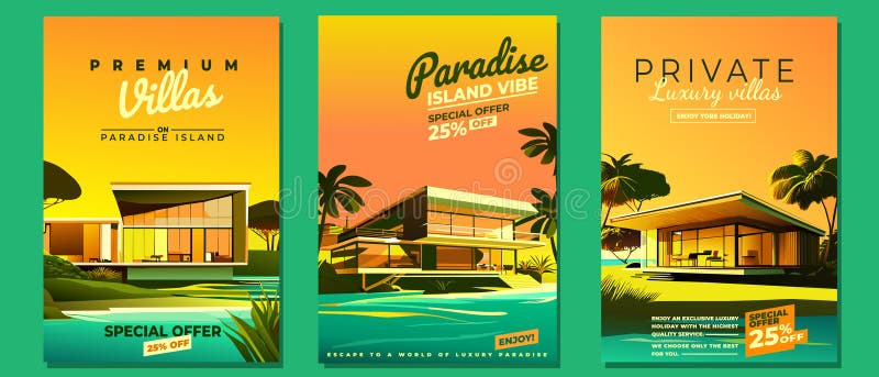 Bright Tropical Posters for Renting Villas and Apartments and Real ...