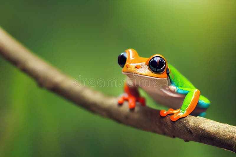 Bright Tropical Red Eyed Tree Frog Pressed Against Branch Stock ...