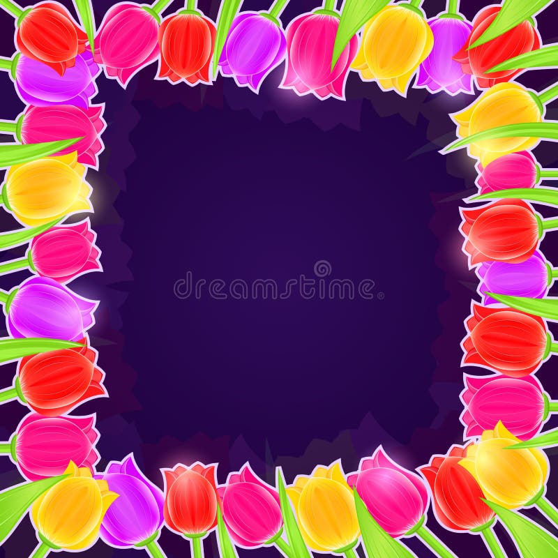 Bright Tulip Flower Frame stock illustration. Illustration of dark ...