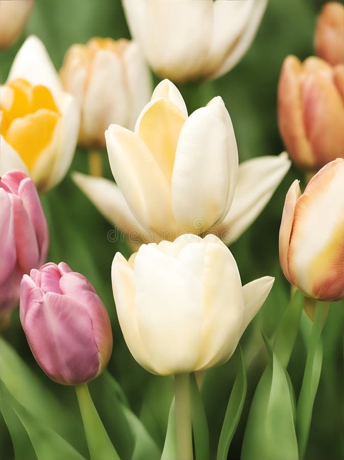 Bright Tulips in Full Bloom, Displaying a Vibrant Array of Colors Stock ...