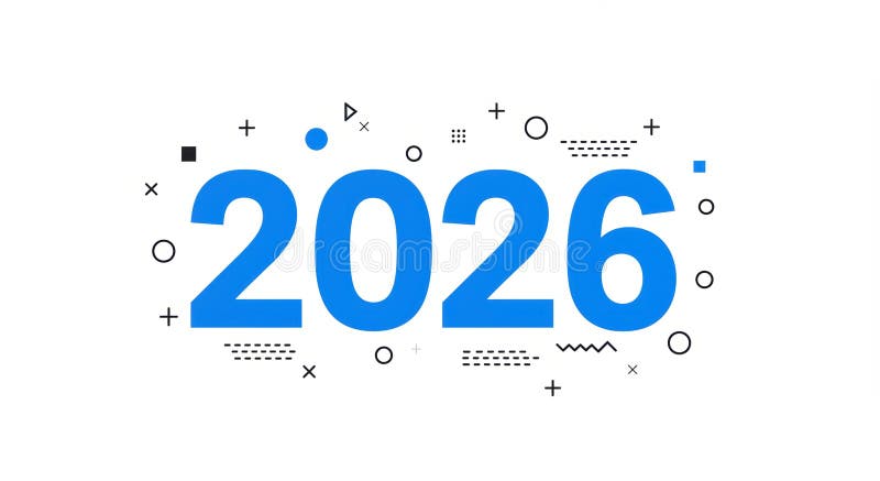 Bright 2026 Typography with Geometric Pattern on White Background Stock ...
