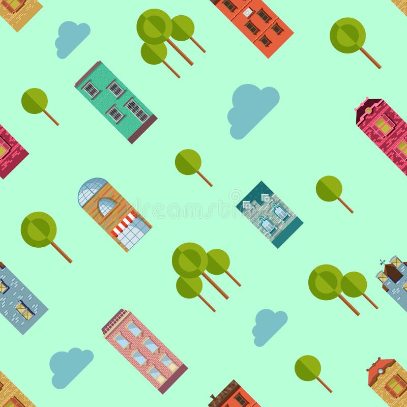 Bright Urban Vector Houses and Trees Background. Stock Vector ...