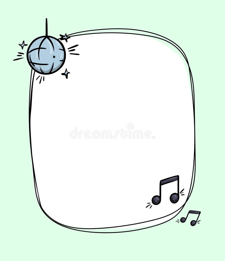 Bright Vector Greeting Card Template with Disco Ball and Music Notes ...