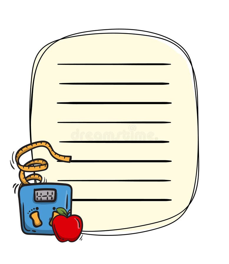 Bright Vector Notepad Page Template with Apple, Bathroom Scales and ...