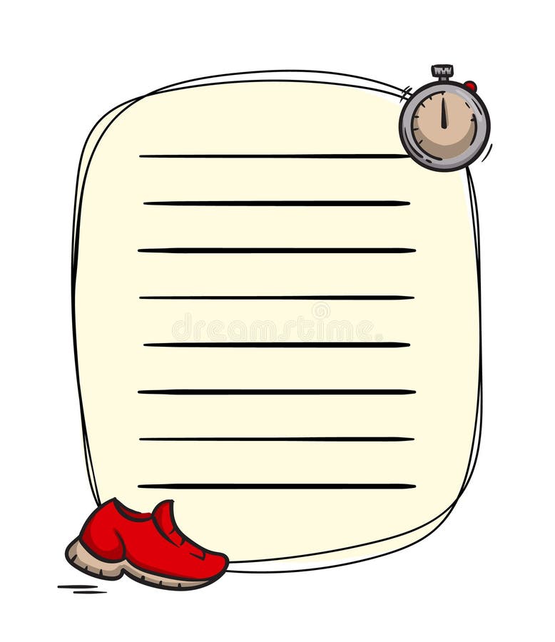 Bright Vector Notepad Page Template with Sneakers and Stopwatch. Hand ...
