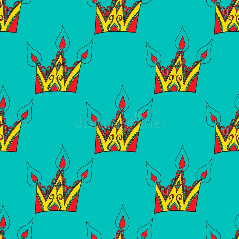 Bright Vector Seamless Abstract Hand-drawn Pattern with Crowns. Stock ...