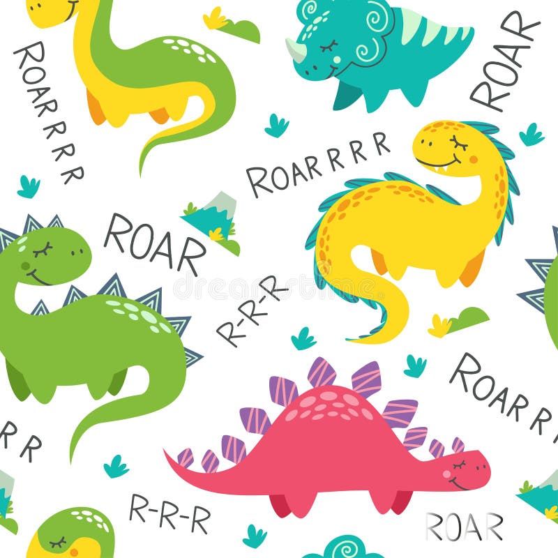 Cute Dinosaurs. Pattern for Baby Clothes, Textiles, Diapers and Fabrics ...