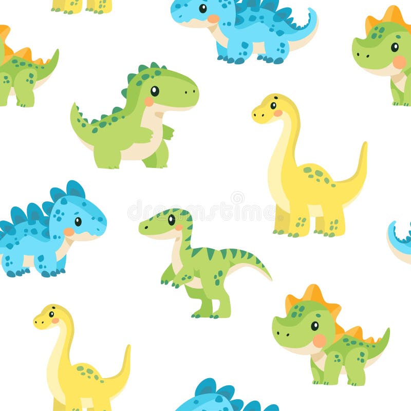 Bright Vector Seamless Pattern. Cute Dinosaurs. Pattern for Baby ...